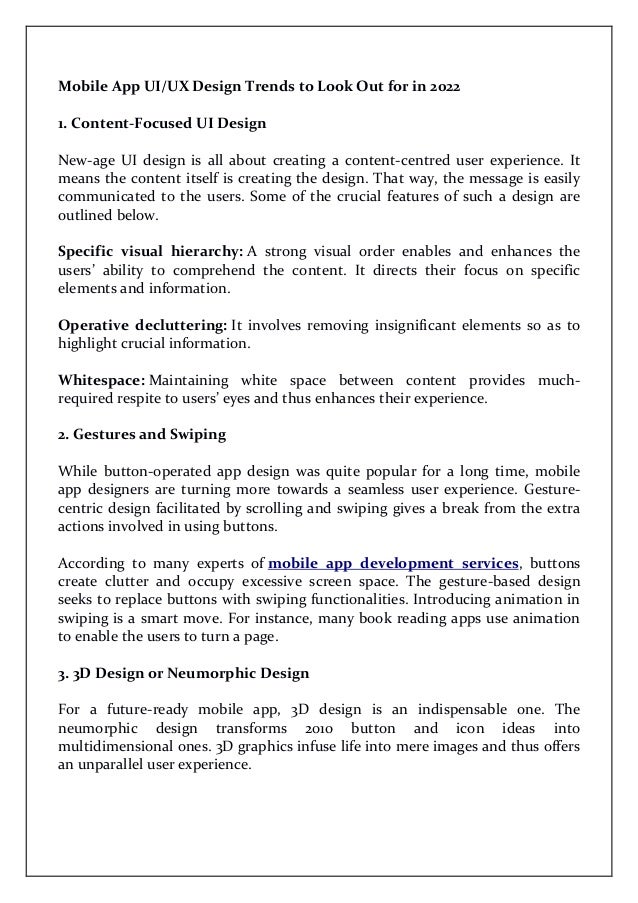 Top 10 Mobile App UI/UX Design Trends in 2022 | PDF