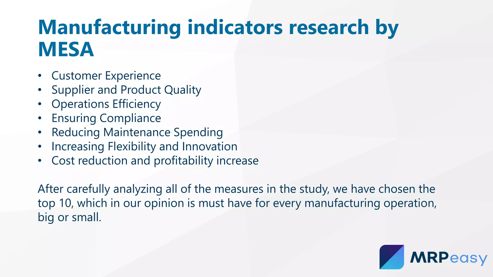 Top 10 most important manufacturing performance indicators in 2019 | PDF