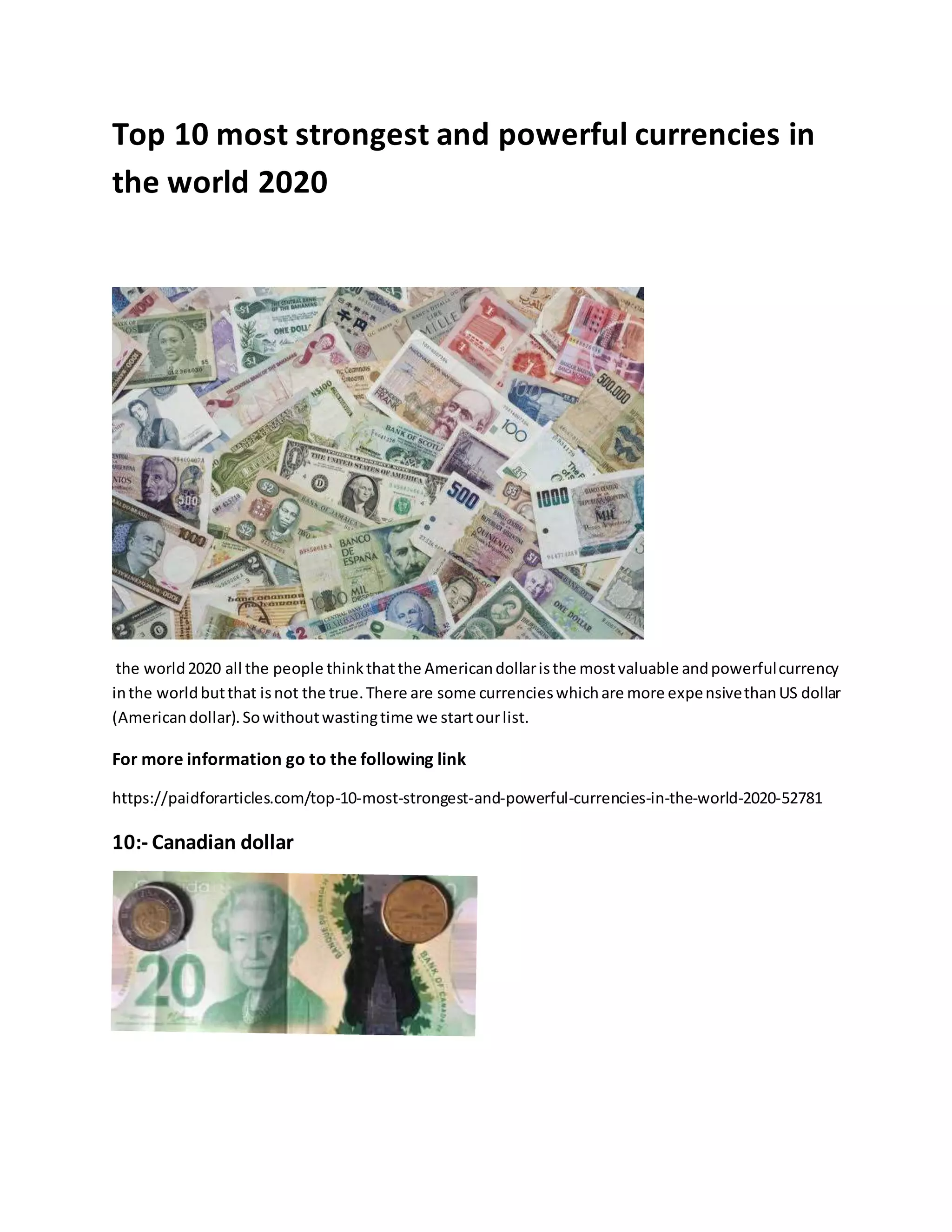 Top 10 most strongest and powerful currencies in the world 2020 | PDF