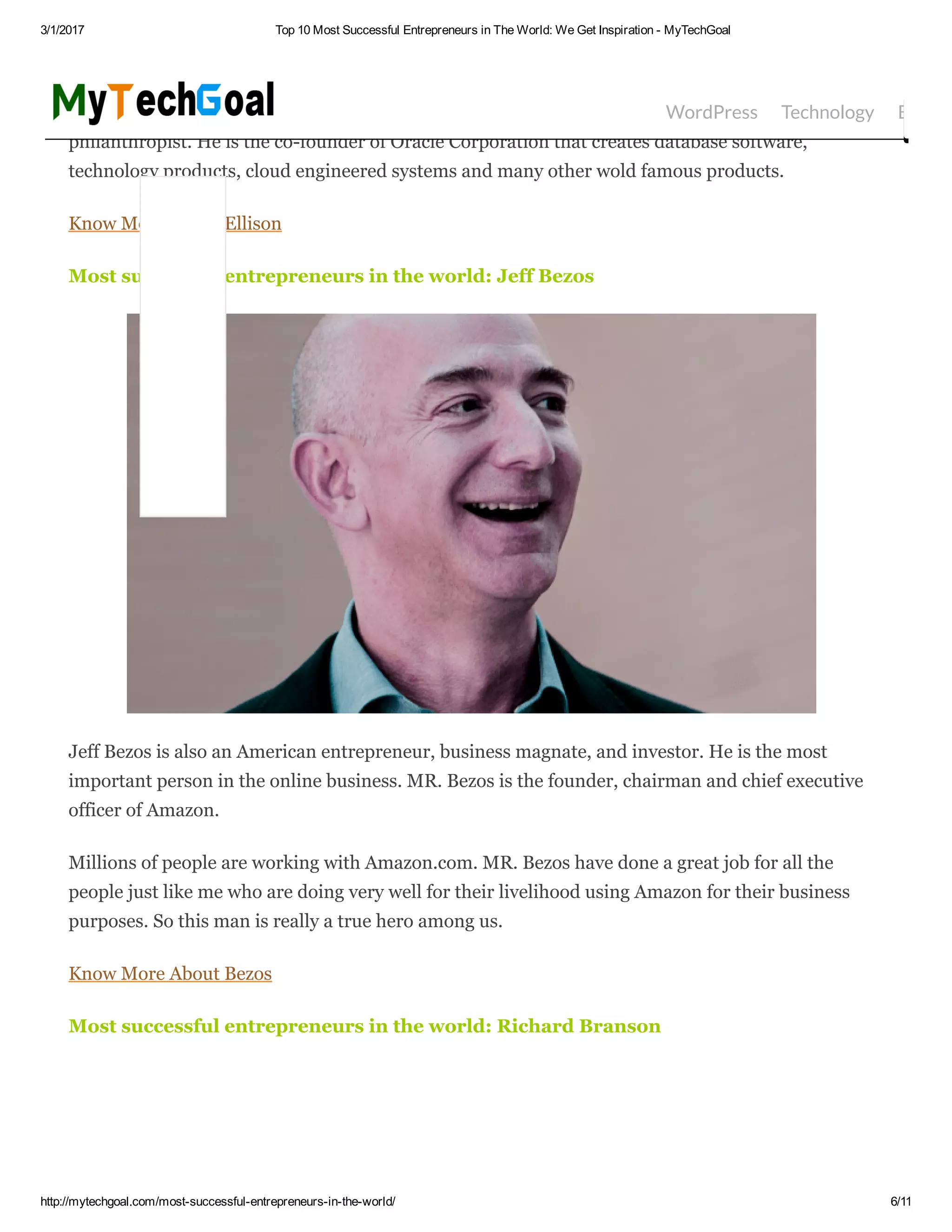 Top 10 most successful entrepreneurs in the world | PDF | Internet ...