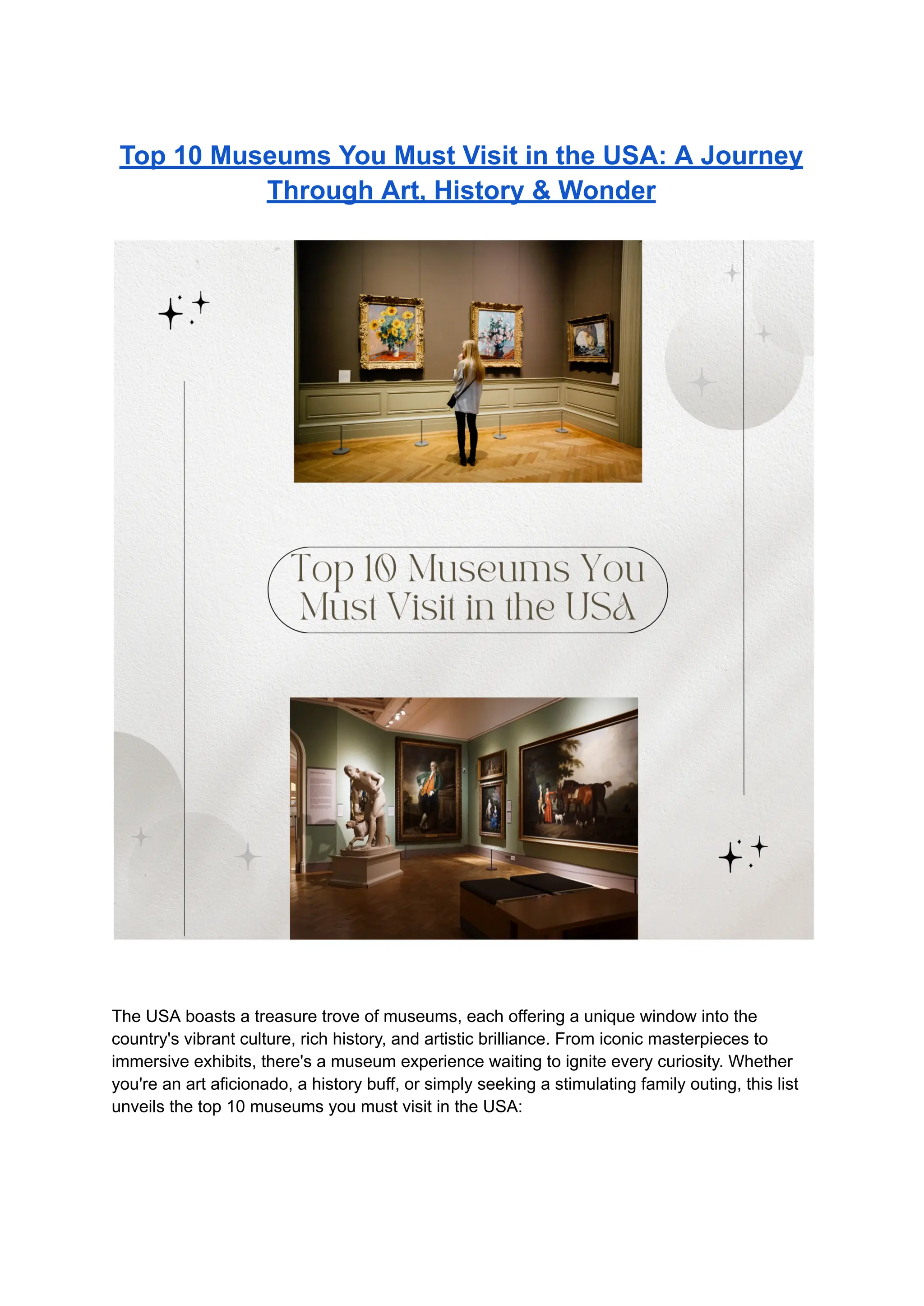 Top 10 Museums You Must Visit in the USA : A Journey Through Art ...
