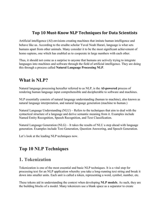 Top 10 Must-Know NLP Techniques for Data Scientists | DOCX