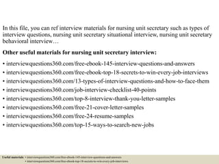 Top 10 nursing unit secretary interview questions and answers | PPTX