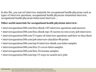 Top 10 occupational health physician interview questions and answers | PPTX