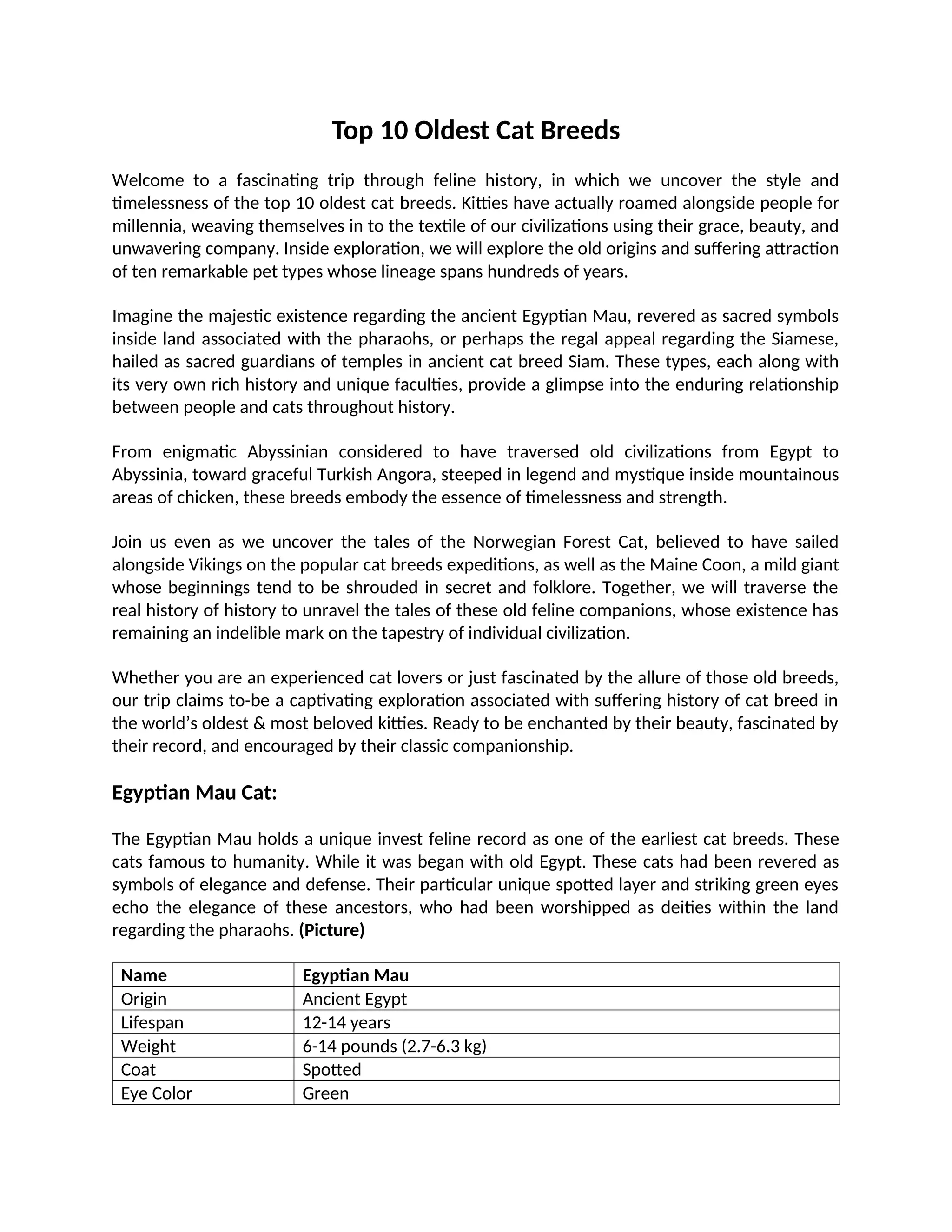Top 10 Oldest Cat Breeds: Egyptian Mau Cat | DOCX
