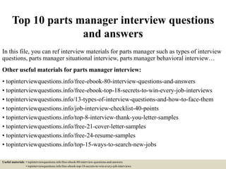 Top 10 parts manager interview questions and answers | PPTX | Resume ...