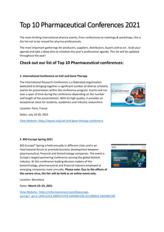 Top 10 pharmaceutical conferences in 2021 | PDF | Business Expos ...