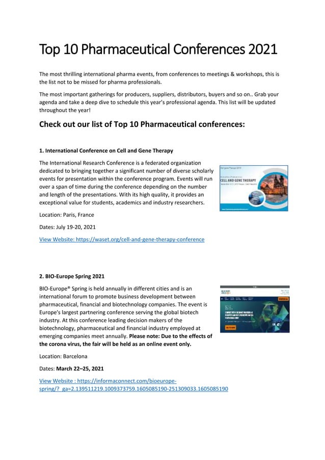 Top 10 pharmaceutical conferences in 2021 | PDF | Business Expos ...