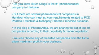 Top 10 pharma companies in haridwar | Pharmaadda | PPTX