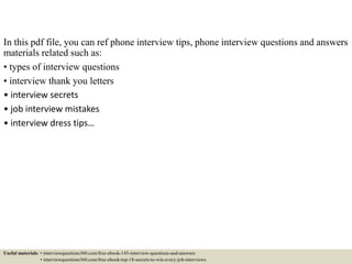 Top 10 phone interview questions and answers | PPT