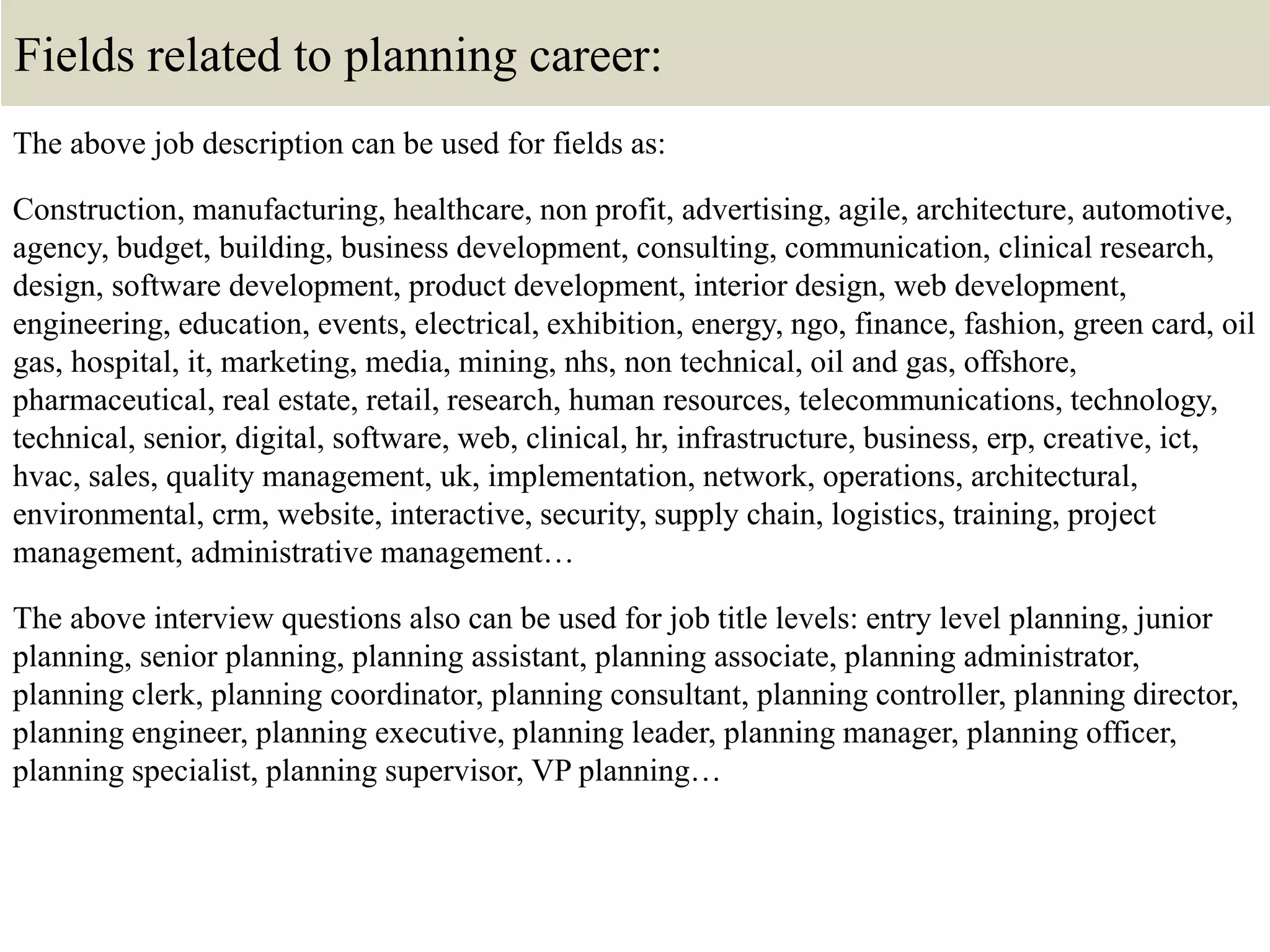 Top 10 planning interview questions and answers | PPTX