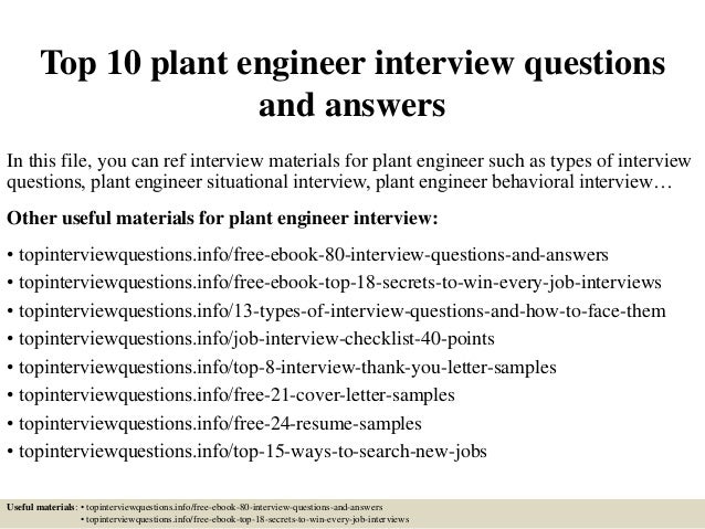 Top 10 plant engineer interview questions and answers