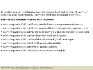 Top 10 plant head interview questions and answers | PPTX