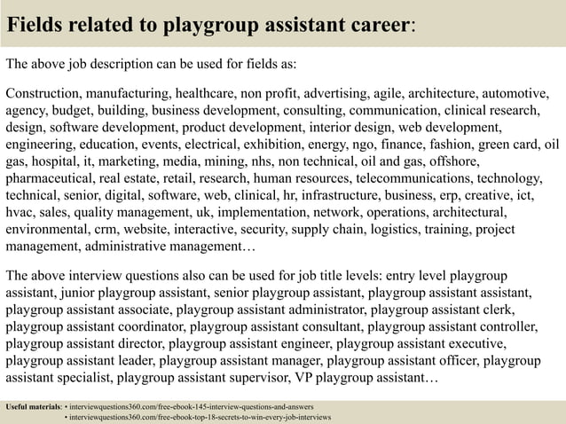 Top 10 playgroup assistant interview questions and answers | PPTX ...