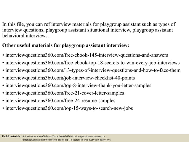Top 10 playgroup assistant interview questions and answers | PPTX ...