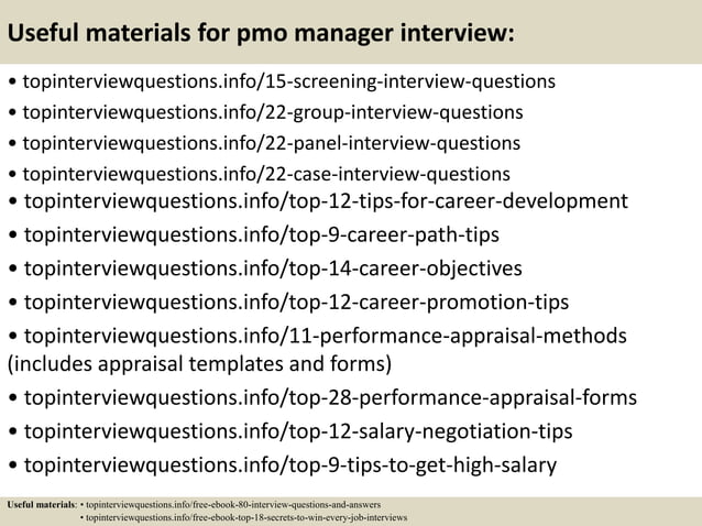 Top 10 pmo manager interview questions and answers | PPT | Free Download