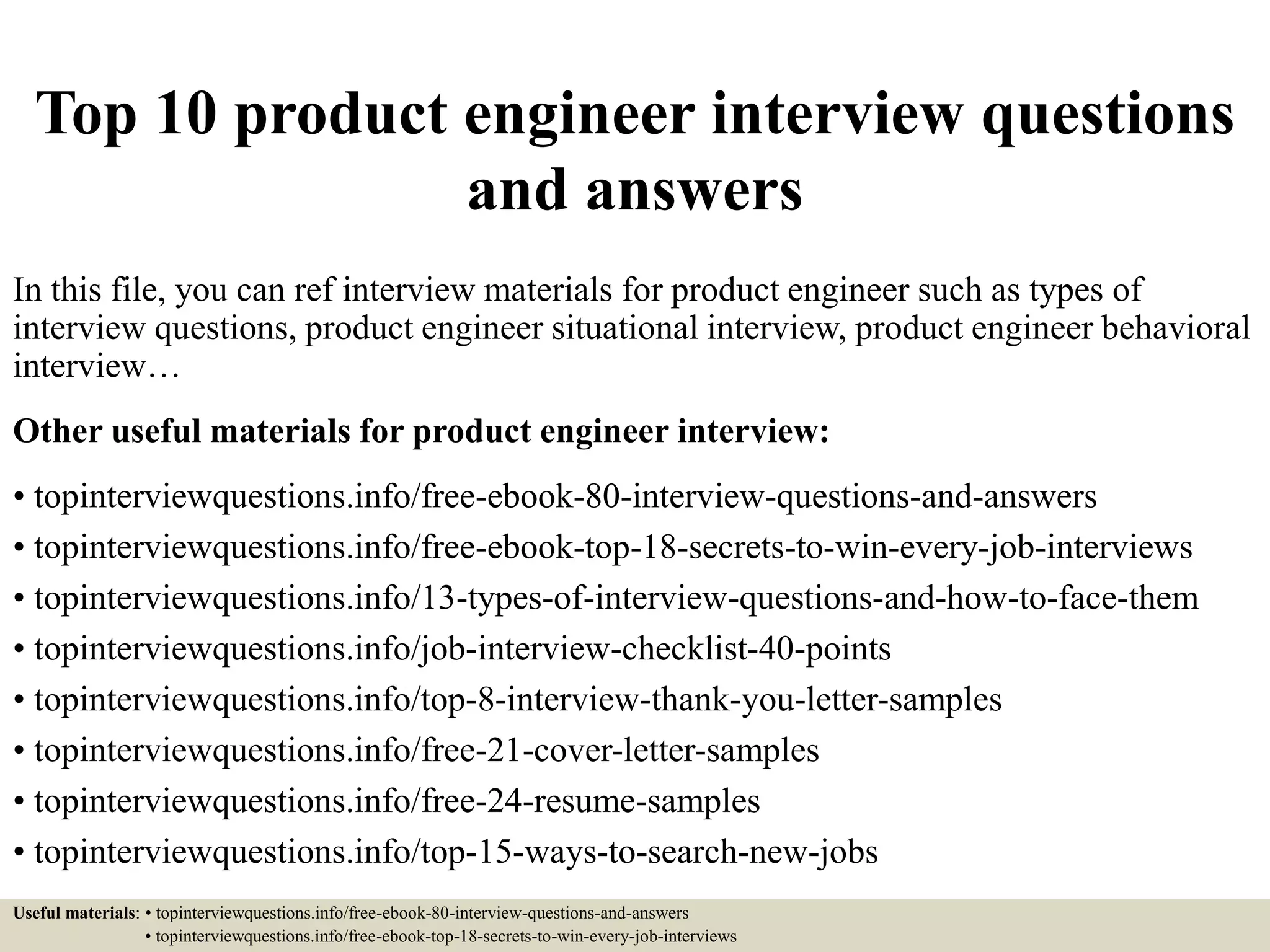 Top 10 product engineer interview questions and answers | PPTX | Resume ...