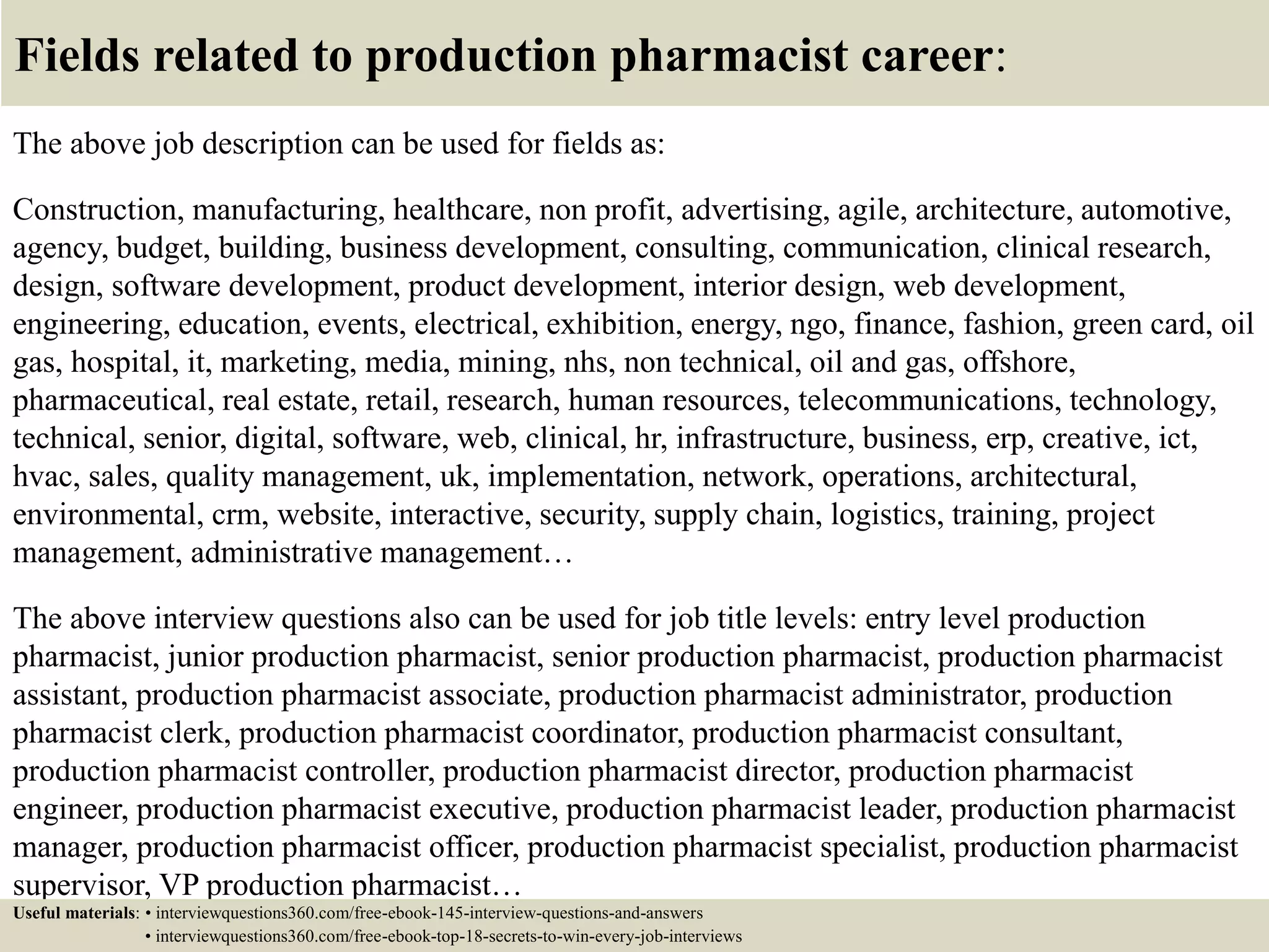 Top 10 production pharmacist interview questions and answers | PPTX