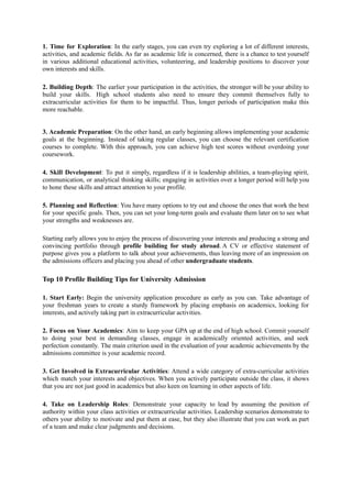 Top 10 Profile Building Tips for Your Dream University Admission | PDF