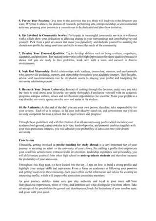 Top 10 Profile Building Tips for Your Dream University Admission | PDF