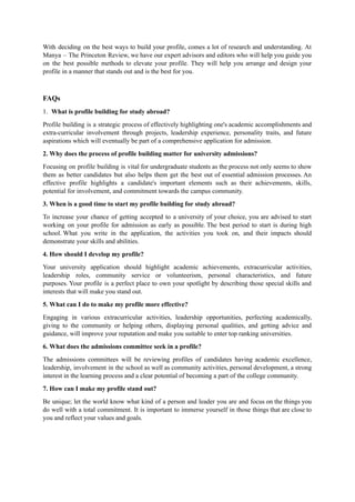 Top 10 Profile Building Tips for Your Dream University Admission | PDF