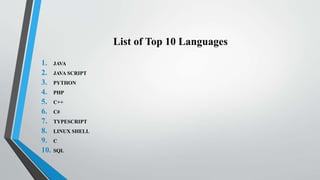 Top 10 programming languages | PPTX