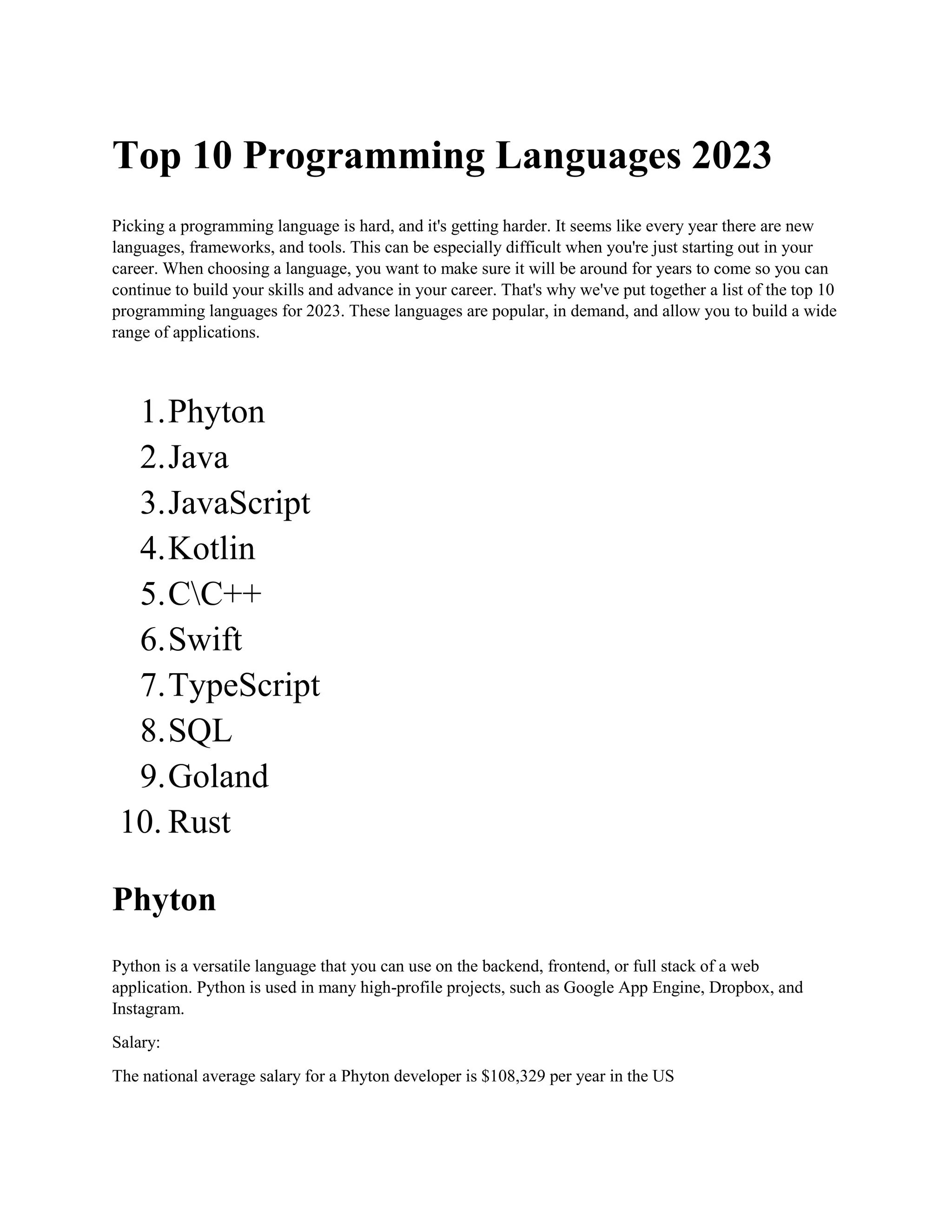 Top 10 Programming Languages 2023docx 