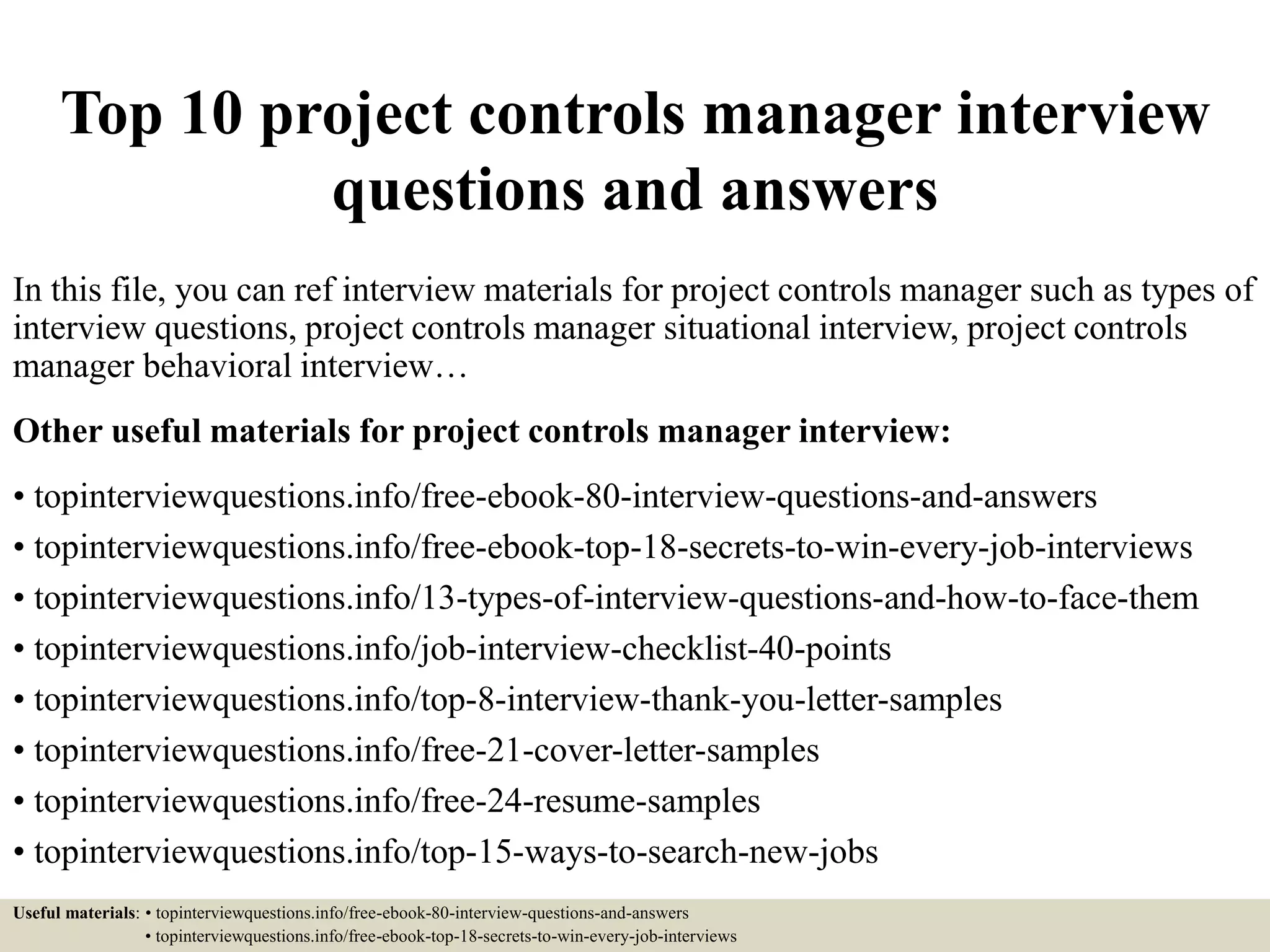 Top 10 project controls manager interview questions and answers | PPTX