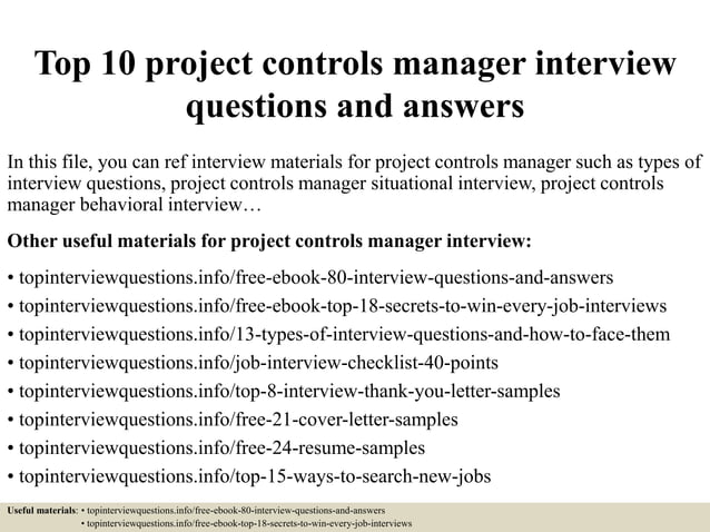 Top 10 project controls manager interview questions and answers | PPTX | Resume Writing and ...
