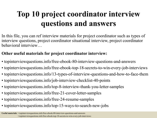 Top 36 project coordinator interview questions and answers pdf | PDF