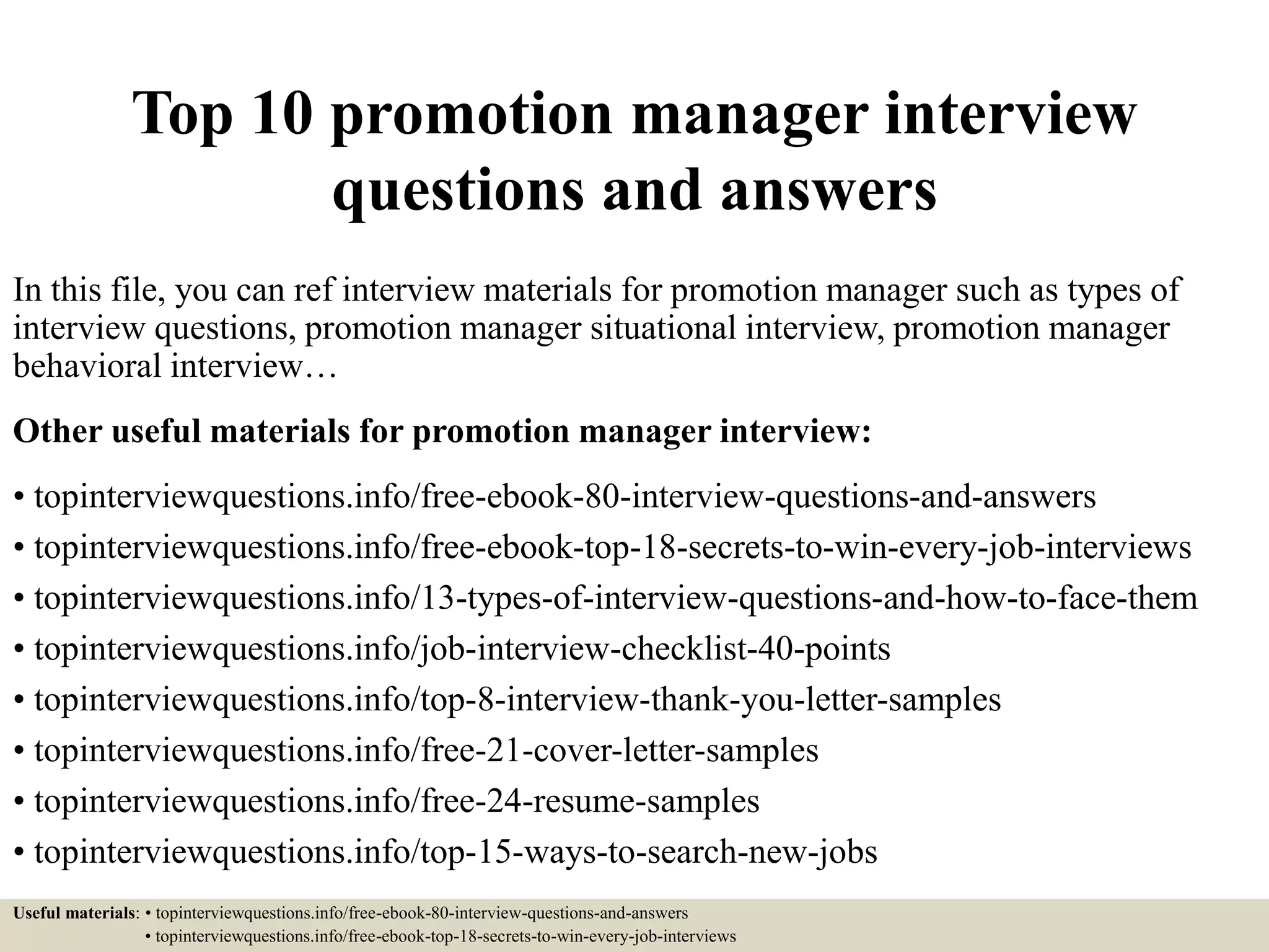 Top 10 promotion manager interview questions and answers | PPTX