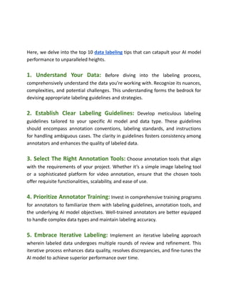 Top 10 Proven Data Labeling Tips To Enhance Your AI Models | PDF