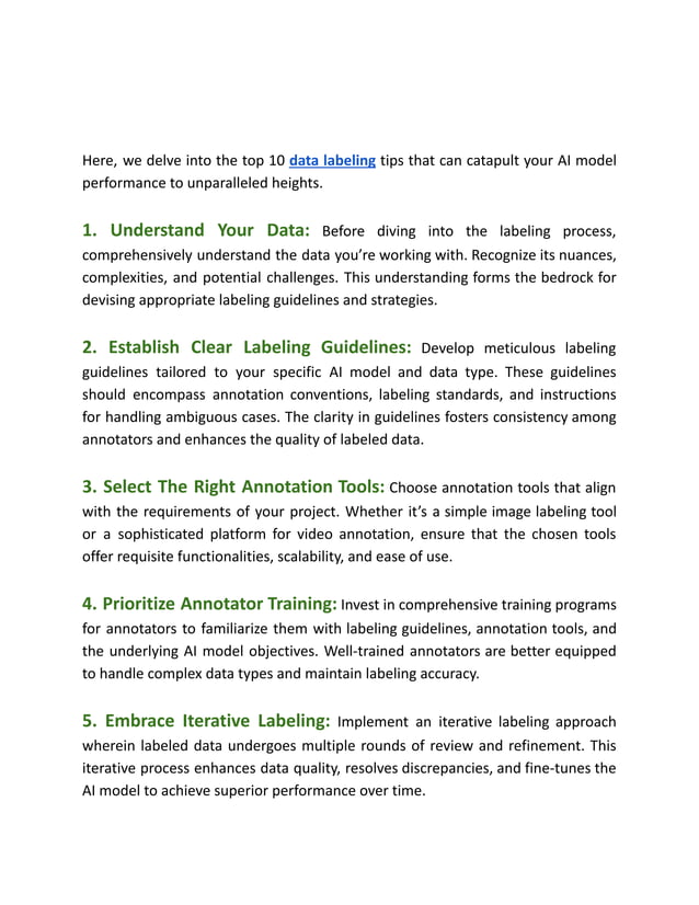 Top 10 Proven Data Labeling Tips To Enhance Your AI Models | PDF