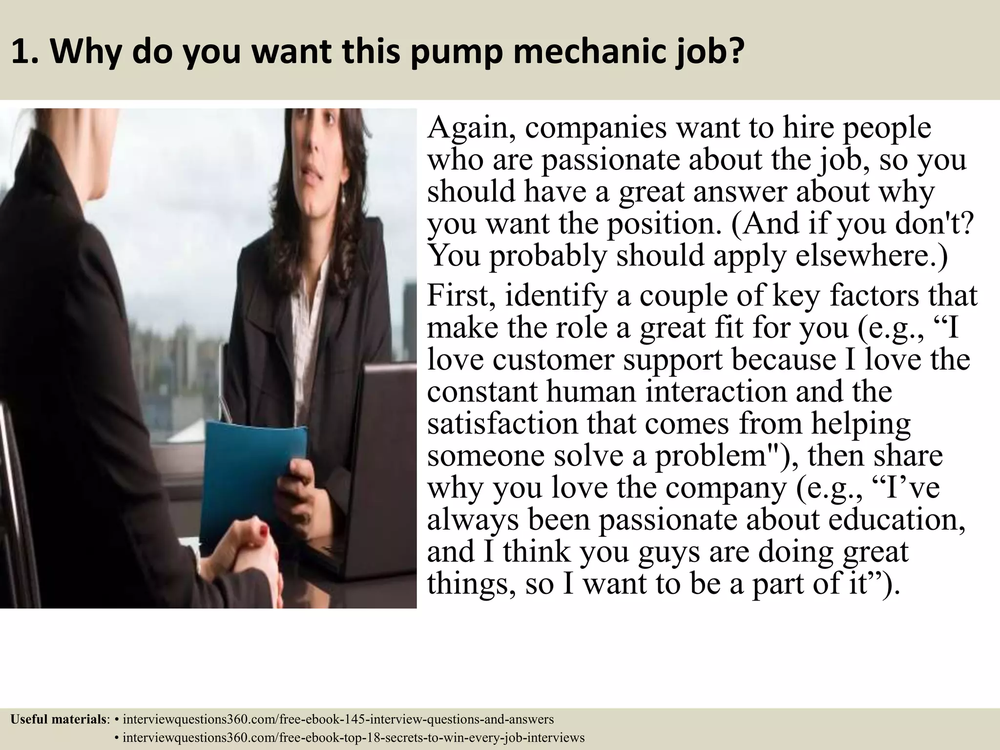 Top 10 pump mechanic interview questions and answers | PPTX