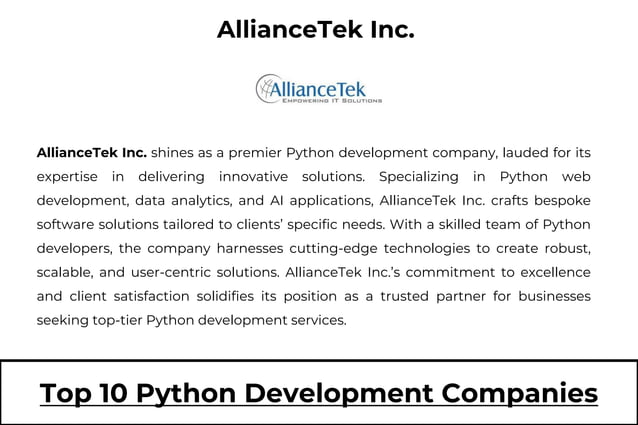 Top 10 Python Development Companies - ☎ +1 9177322215 | PPT