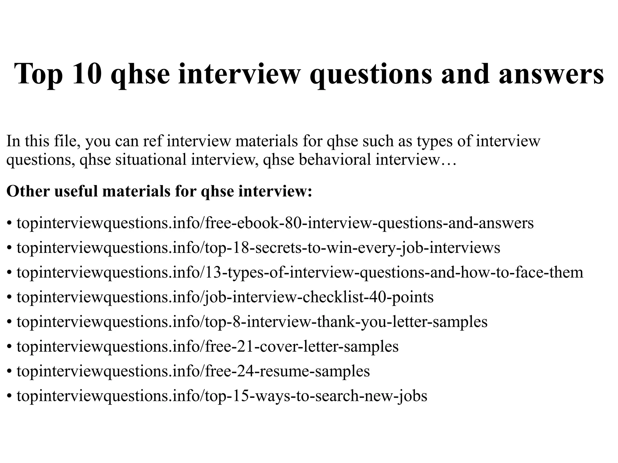 Top 10 qhse interview questions and answers | PPTX