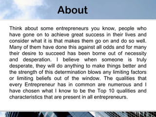 Inshan Meahjohn | Top Ten Qualities Of An Entrepreneur | PPT