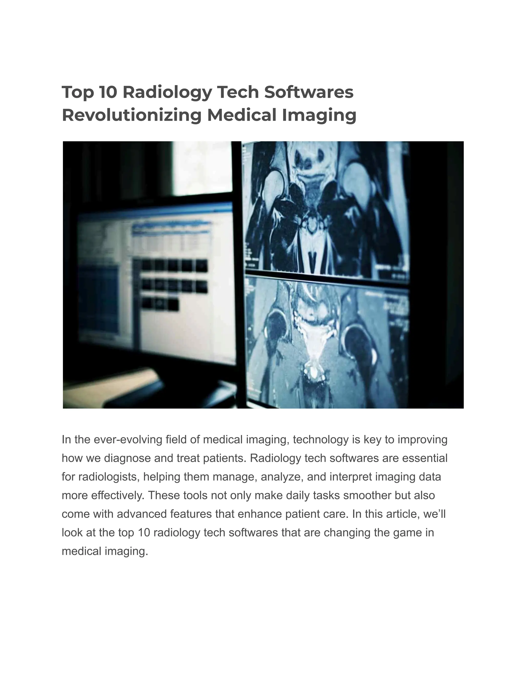 Top 10 Radiology Tech Softwares Revolutionizing Medical Imaging | CIO Women Magazine | PDF