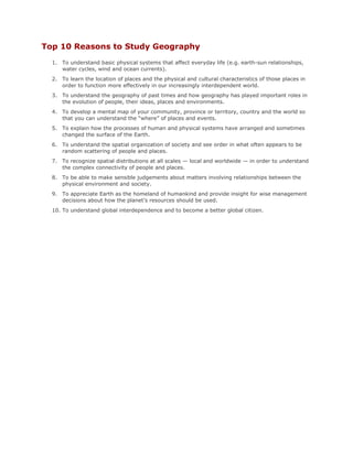 Top 10 reasons to study geography | DOCX