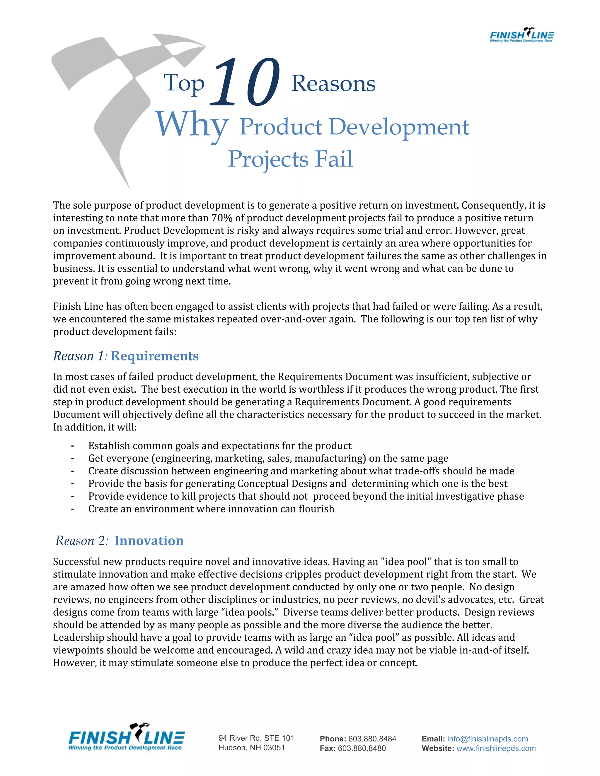 Top 10 reasons why product development projects fail | PDF | Business ...
