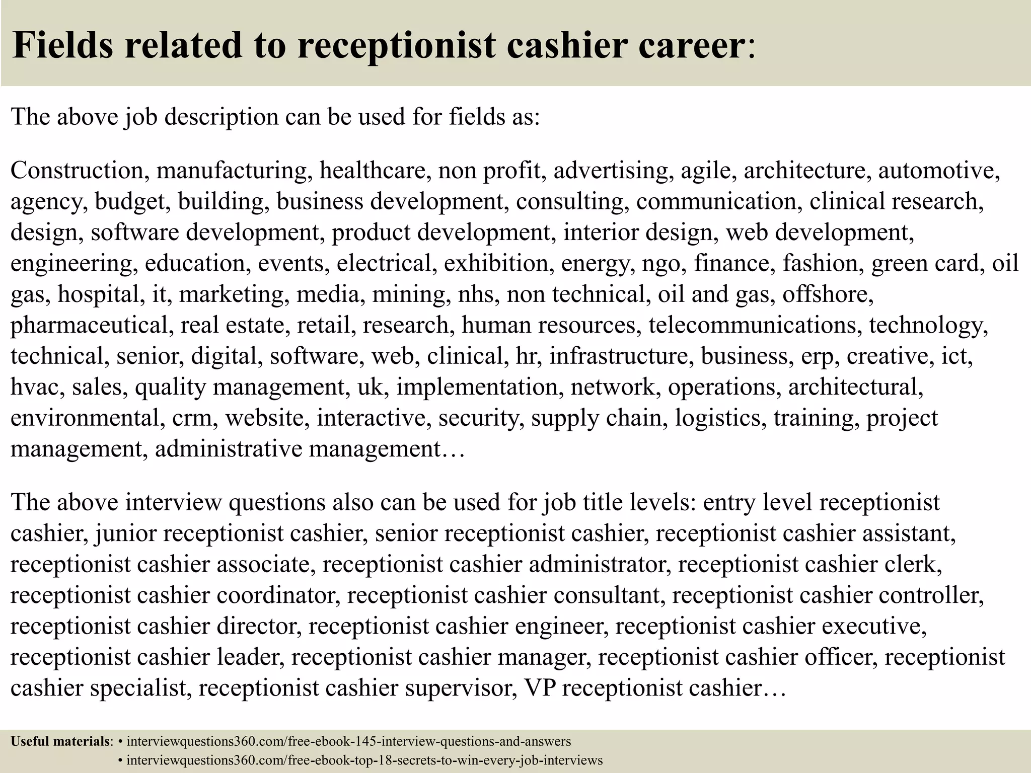 Top 10 receptionist cashier interview questions and answers | PPTX