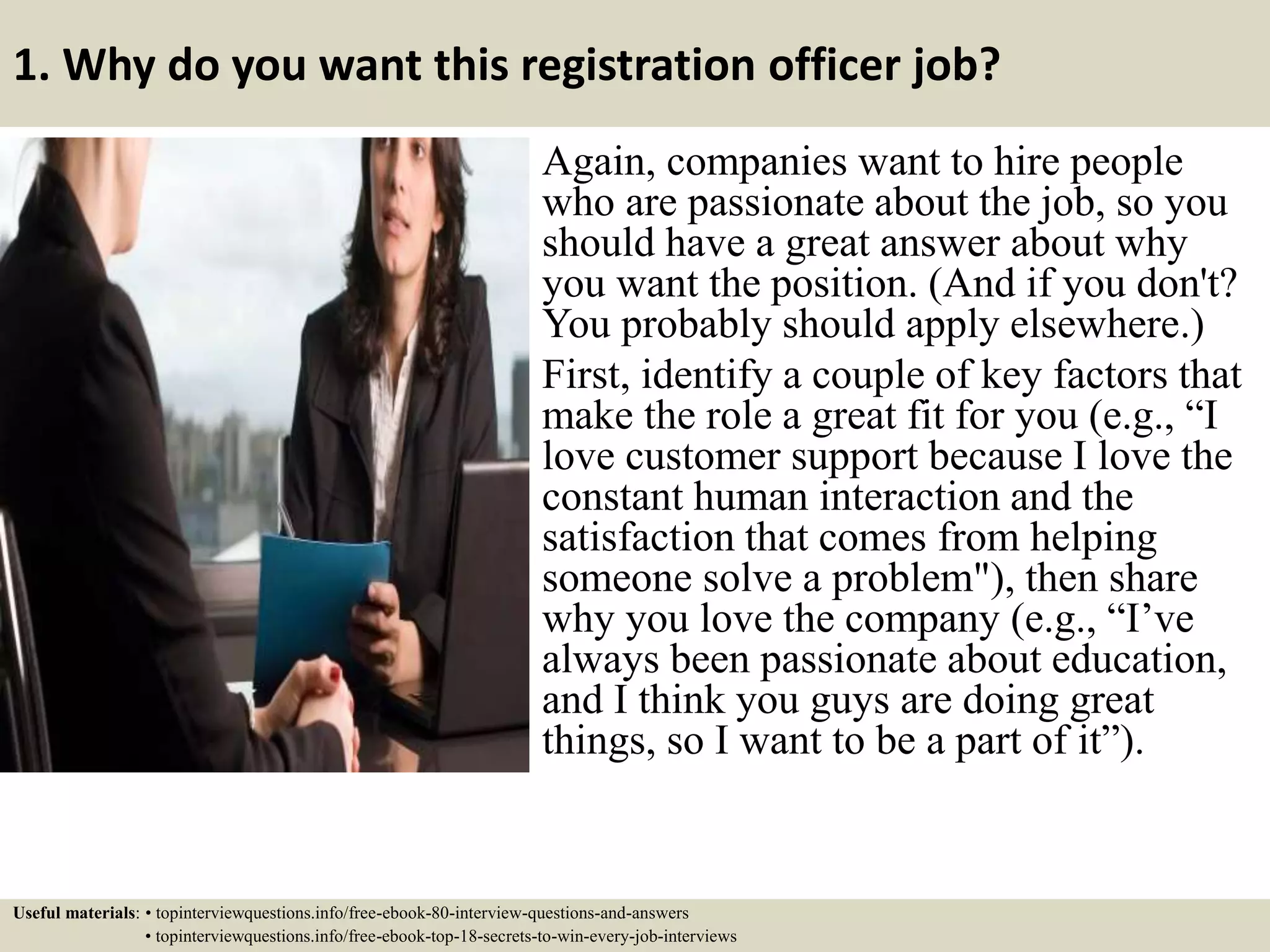 Top 10 registration officer interview questions and answers | PPTX