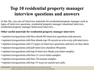 Top 10 residential property manager interview questions and answers | PPTX