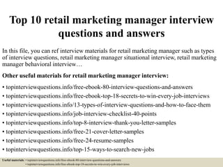 Top 10 retail marketing manager interview questions and answers | PPT