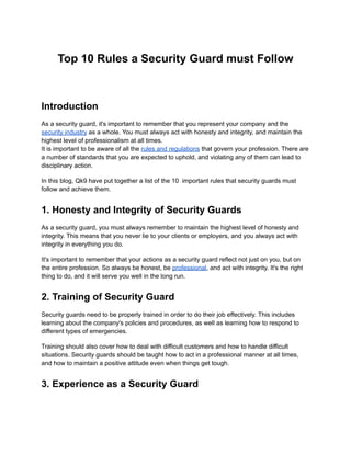 Top 10 Rules a Security Guard must Follow | PDF