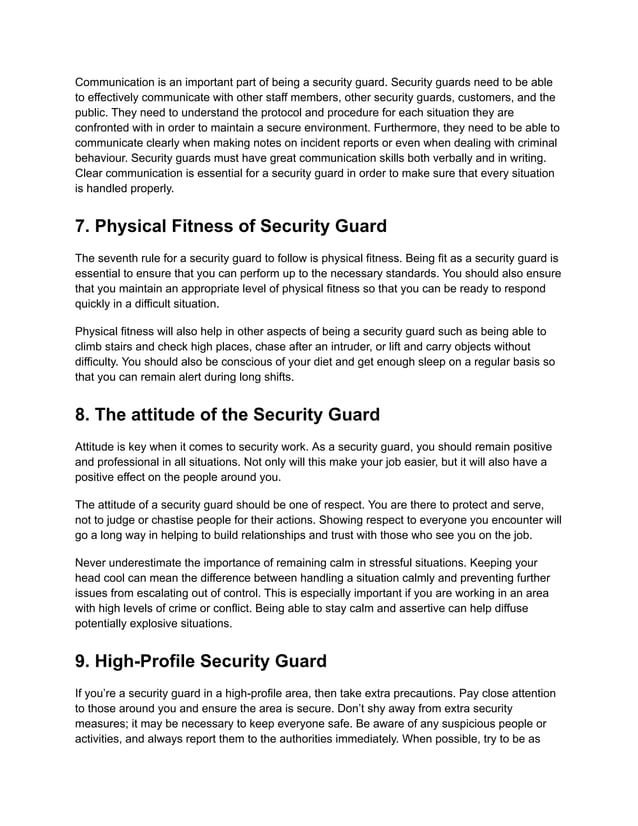 Top 10 Rules a Security Guard must Follow | PDF