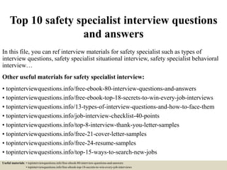 Top 10 safety specialist interview questions and answers | PPTX ...