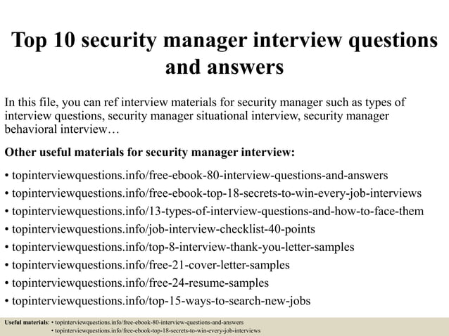Top 10 security manager interview questions and answers | PPT