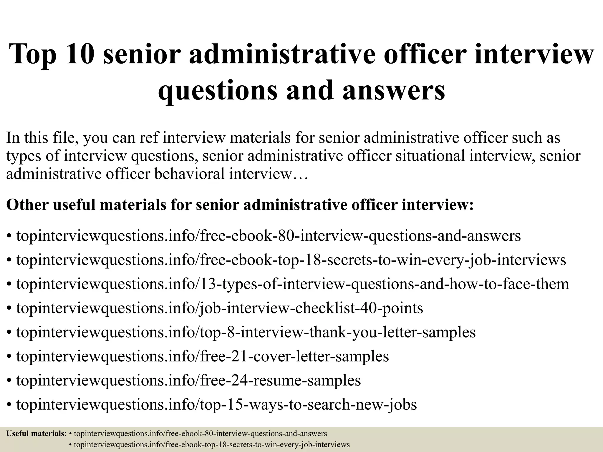 Top 10 senior administrative officer interview questions and answers | PPTX