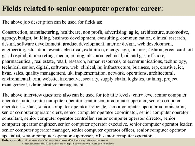Top 10 senior computer operator interview questions and answers | PPTX | Resume Writing and ...
